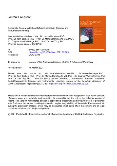Pdf Systematic Review Attention Deficithyperactivity Disorder And Instrumental Learning