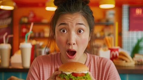 Premium Photo Surprised Cheerful Asian Woman Focused At Camera