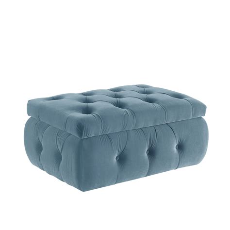 Rustic Manor Jahlil Velvet Storage Ottoman Light Blue The Home Depot
