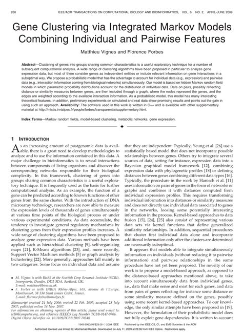 Pdf Gene Clustering Via Integrated Markov Models Combining Individual