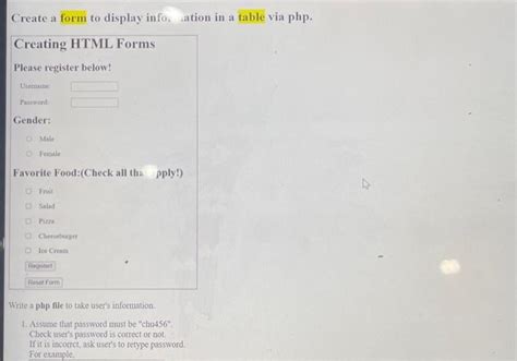 Solved Create A Form To Display Info Ation In A Table Via Chegg Com