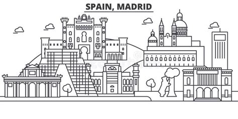 Espanha Linha Ilustração Da Arquitetura Do Madri Da Skyline