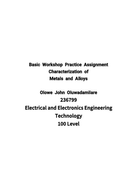 Basic Workshop Practice Assignment Pdf Alloy Copper