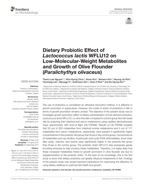 Pdf Dietary Probiotic Effect Of Lactococcus Lactis Wflu12 On Low Molecular Weight Metabolites