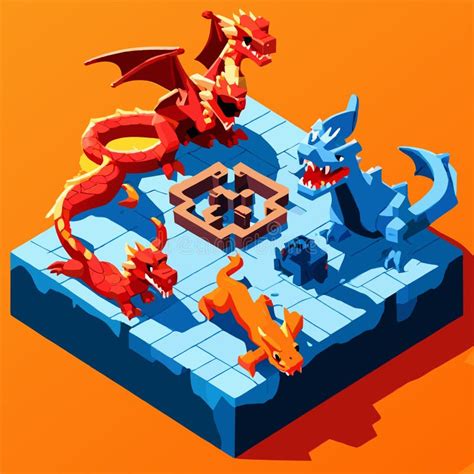 Isometric Pixelated Dragon Game Vector Illustration In Cartoon Style Stock Illustration