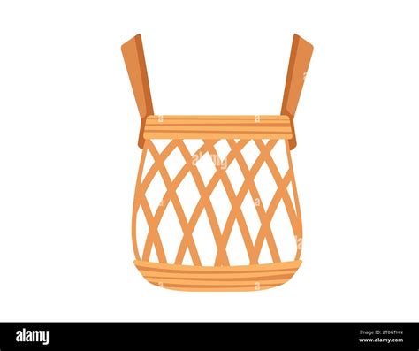 Handmade Wooden Basket With Handle Vector Illustration Isolated On