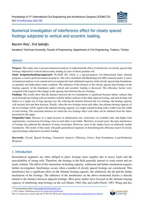 (PDF) Numerical investigation of interference effect for closely spaced footings subjected to ...