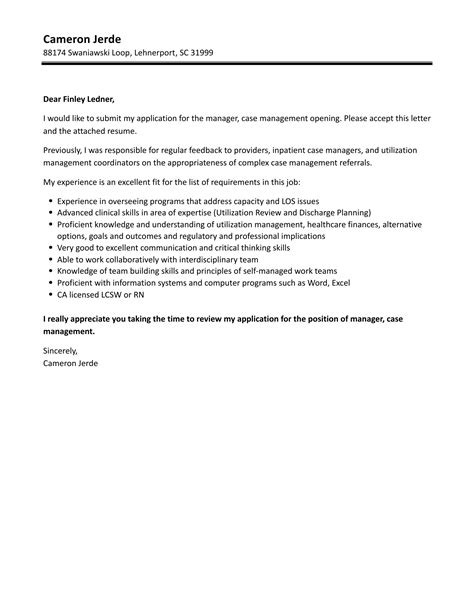 Manager Case Management Cover Letter Velvet Jobs