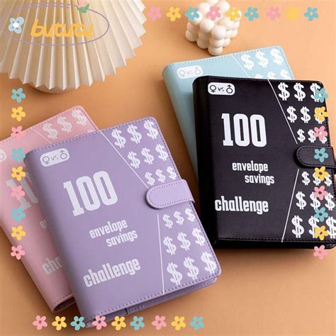 Bututu 100 Envelope Challenge Binder Pvc Leather Savings Book Funny A5