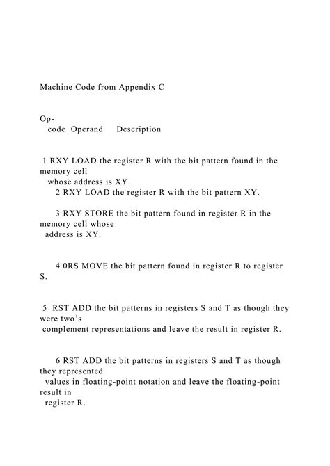 machine code from appendix c op code operand docx