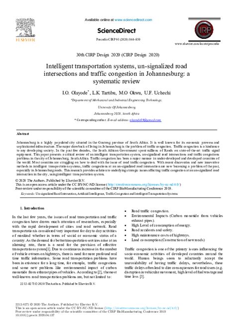 Pdf Intelligent Transportation Systems Un Signalized Road Intersections And Traffic