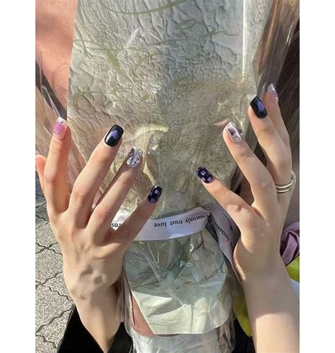 키치 퍼플 셀프 수제 인조 손톱 연장 웨딩 연말 파티 프렌치 큐빅 파츠 겨울 간편한 붙이는 네일 티몬