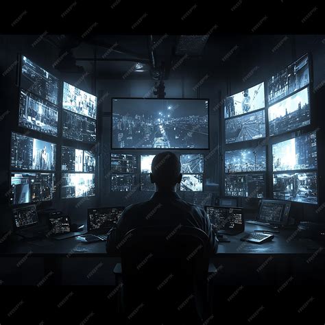 Security Guard Monitoring In Hightech Surveillance Room Premium Ai