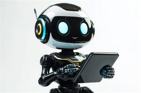 3d Rendering Humanoid Robot Working With Digital Tablet Premium Ai
