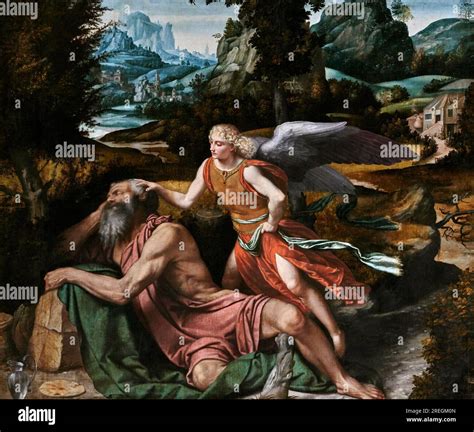 Elia Confortato Dallangelo Olio Su Tela Alessandro Bonvicino Detto