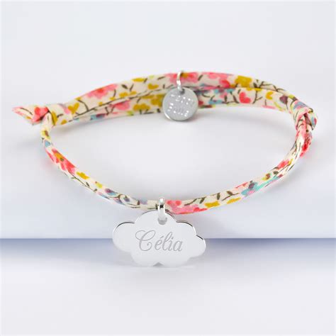 Bracelet enfant liberty personnalisé médaille gravée argent nuage x mm HappyBulle