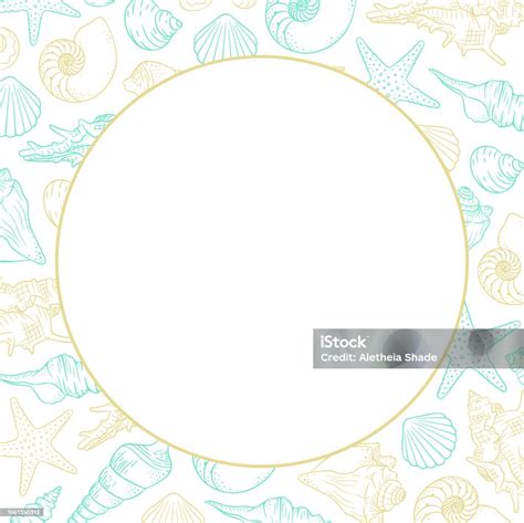 둥근 조개 프레임입니다 바다와 바다 디자인 서식 파일입니다 벡터 그림 관광 리조트에 대한 스톡 벡터 아트 및 기타 이미지 관광 리조트 껍데기 나선형 Istock