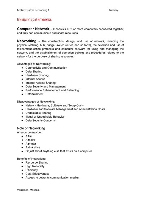 Fundamentals Of Networking Week2 Lecture Notes Fundamentals Of