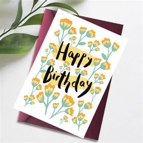 오렌지와 노란 꽃이 있는 생일 축하 카드 가족과 친구에게 완벽함 Temu Republic Of Korea