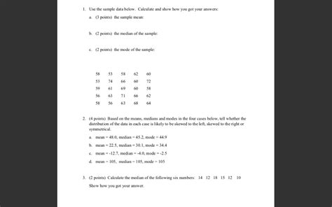Solved 1 Use The Sample Data Below Calculate And Show How Chegg Com