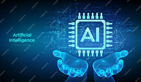 인공지능 ai 와이어프레임 손에 바이너리 코드로 만든 ai 아이콘 바이너리 데이터 배경 프리미엄 벡터