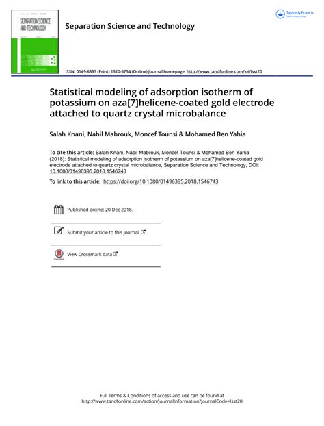 Pdf Statistical Modeling Of Adsorption Isotherm Of Potassium On Aza 7 Helicene Coated Gold