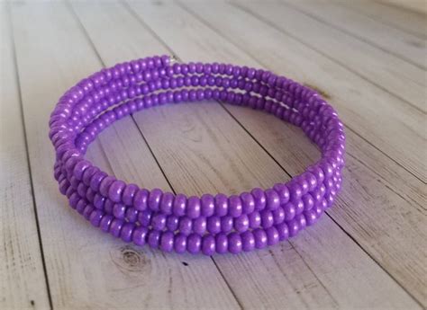 Purple Memory Wire Bracelet Purple Bead Bracelet Purple Seed Etsy