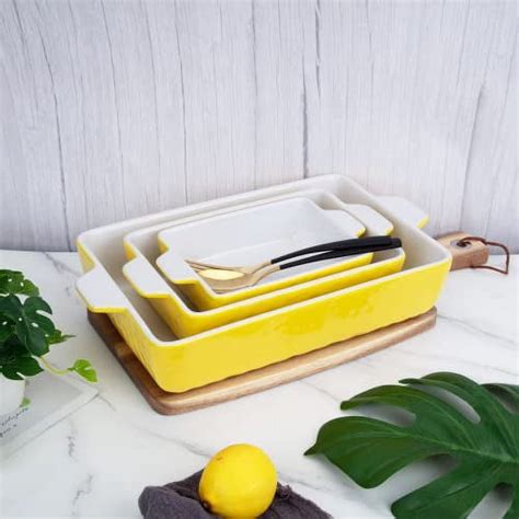 Ceramic Bakeware Set Of 3 Embossed Bakeware Rectangular Bakeware