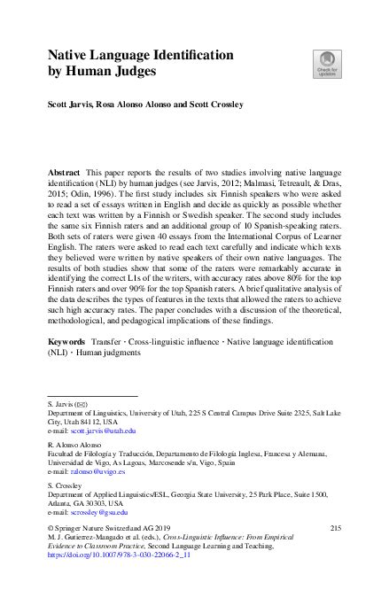Pdf Native Language Identification By Human Judges