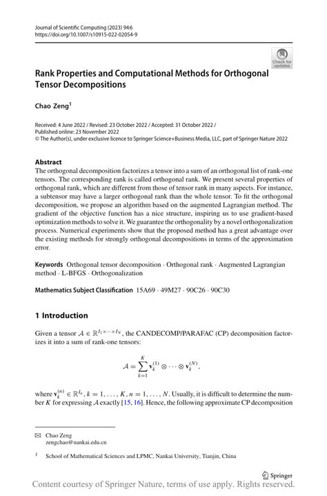 Rank Properties And Computational Methods For Orthogonal Tensor