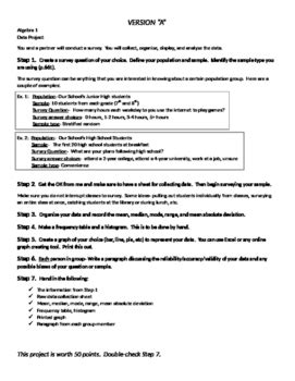 Pre Algebra And Algebra Data Project Instructions By Heidi Livingston