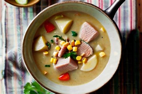 Premium Photo Flavorful Bluefin Tuna Chowder Recipe With Corn And