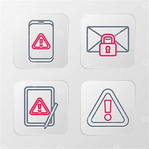 Set Line Exclamation Mark In Triangle Tablet With Exclamation Mail Message Lock Password And