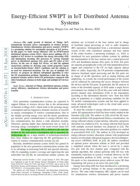 Energy Efficient Swipt In Iot Distributed Antenna Pdf Efficient