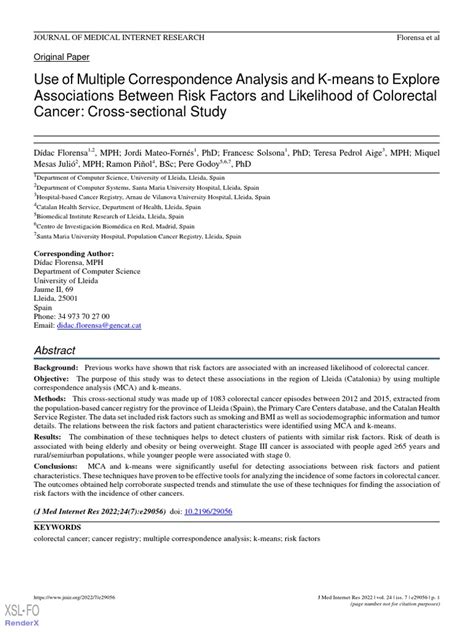 Use Of Multiple Correspondence Analysis And K Means To Explore Associations Between Risk Factors