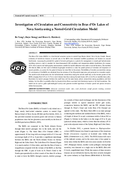 Pdf Modeling Circulation And Hydrodynamic Connectivity In Bras Dor