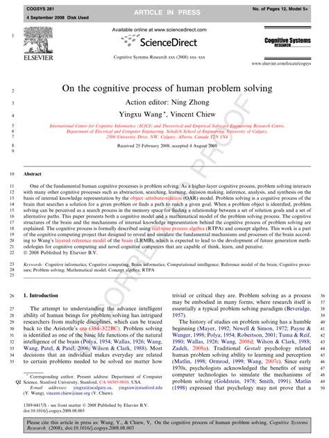 Pdf On The Cognitive Process Of Human Problem Solving