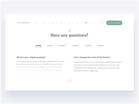 faq page web design life calendar website inspiration