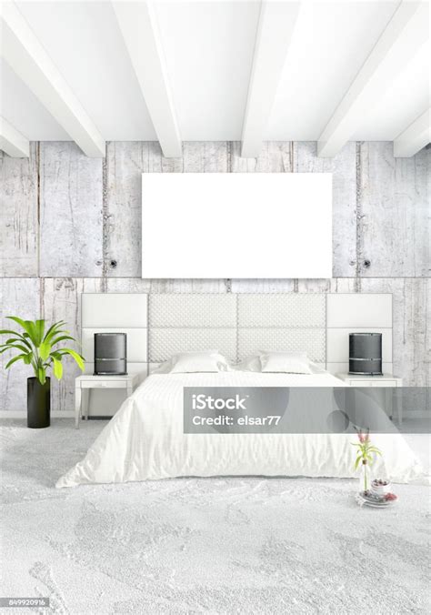 최소한의 스타일 화이트 침실 나무 벽과 회색 소파 인테리어 디자인 3d 렌더링입니다 3 차원 일러스트 레이 션 0명에 대한 스톡 사진 및 기타 이미지 Istock