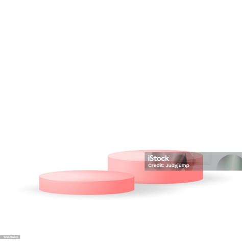 빨간색 배경에 흰색 3d 연단 모형 빈 무대 또는 빨간색 배경에 고립 된 받침대 모형 시상식 및 제품 프리젠 테이션을위한 연단 또는 플랫폼 3차원 형태에 대한 스톡 벡터