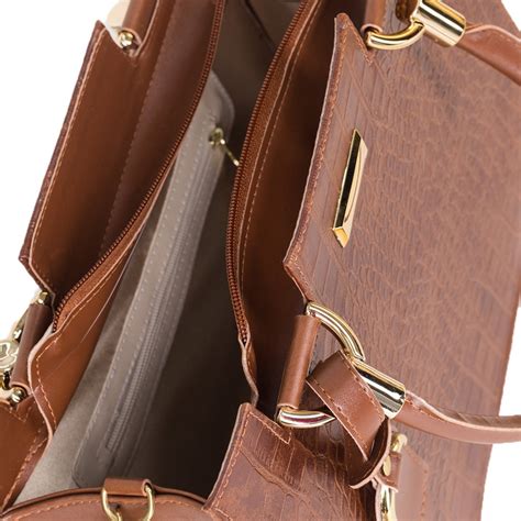 Bolsa Feminina Grande Castelo Croco Alça Transversal Marrom Compre