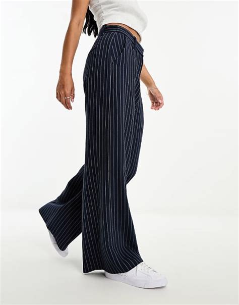 Abercrombie And Fitch Ultra Wide Leg Tailored Trousers In Navy Stripe Asos