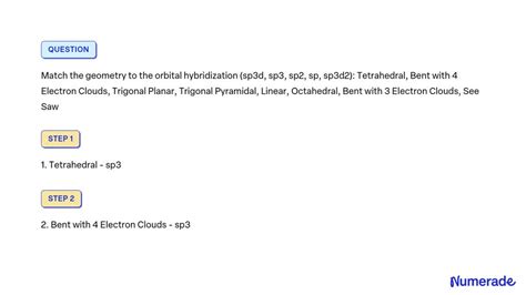 Solved Match The Geometry To The Orbital Hybridization Sp3d Sp3 Sp2 Sp Sp3d2 Tetrahedral