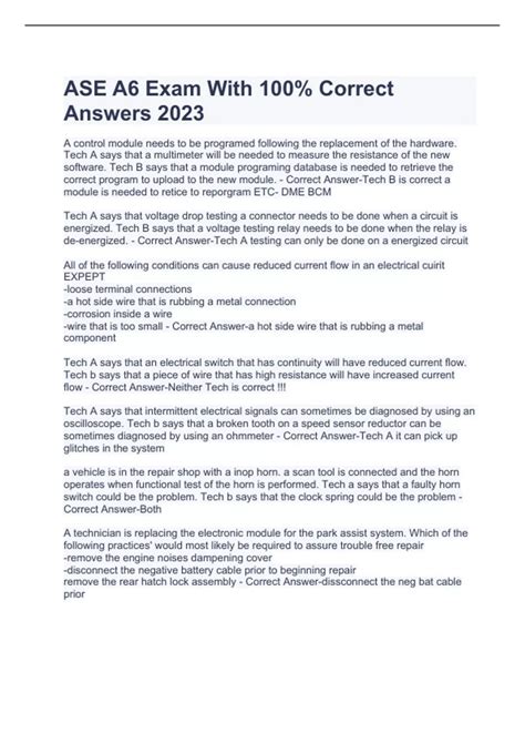 Ase A6 Exam With 100 Correct Answers 2023 Ase Stuvia Us