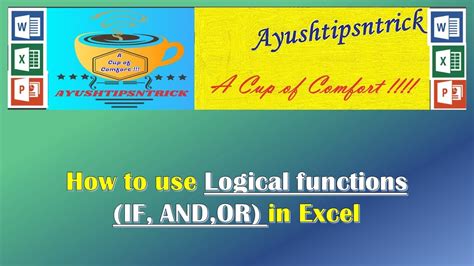 How To Use Logical Functions If Andor In Excel Youtube
