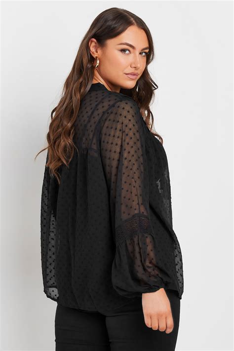 Yours Plus Size Black Lace Detail Dobby Blouse Yours Clothing