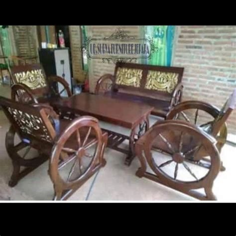Jual KURSI TAMU MODEL UKIR ANTIK KAYU JATI MEJA KURSI MODEL BECAK RODA JATI Kab Jepara UD