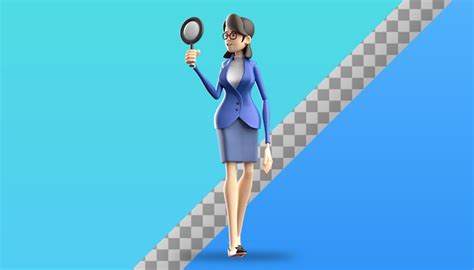 تصویر Png کاراکتر سه بعدی دختر جوان تاجر با ذره بین ایران پیک پیکفری