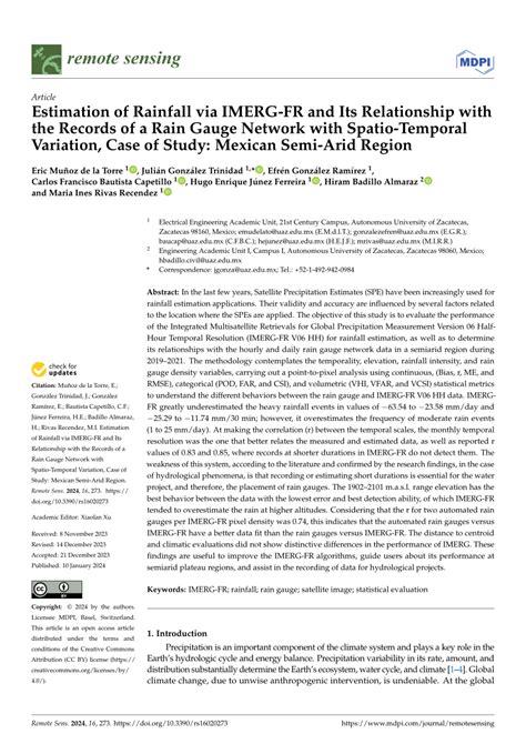 Pdf Estimation Of Rainfall Via Imerg Fr And Its Relationship With The Records Of A Rain Gauge