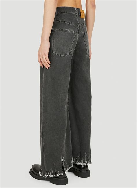 Wide Leg Raw Hem Jeans In Black Marni